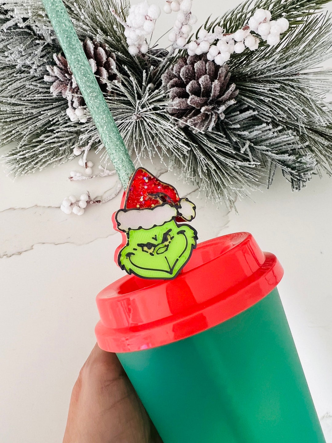 Mr Grinch Christmas Straw Charm Topper for Tumblers, Grinchmas Straw ...