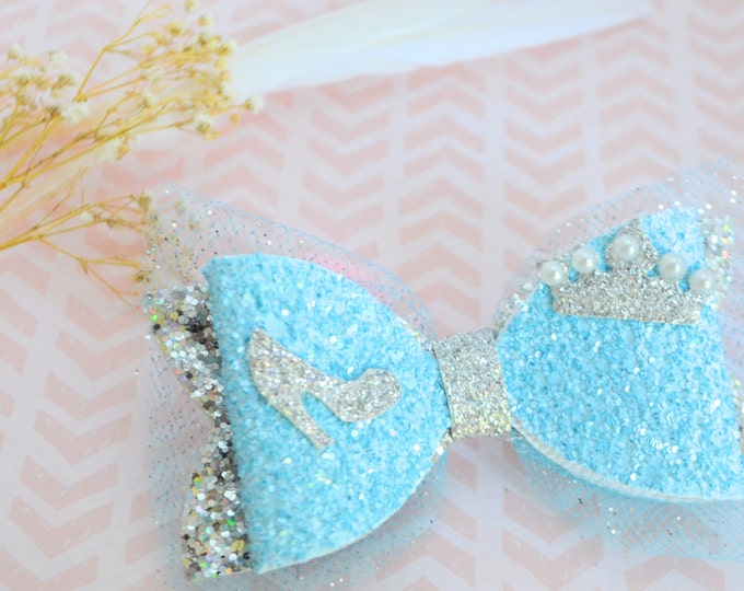 Cinderella Bow Hair Clip, Diney Princess Cinderella Bow, Glitter ...