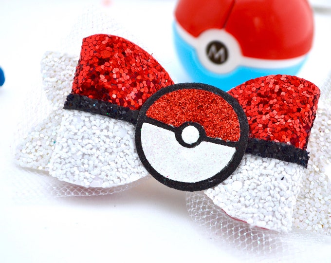 Pokemon Bow, Pokeball Bow, Pokemon Inspired Bow, Pokemon Hair Clip ...