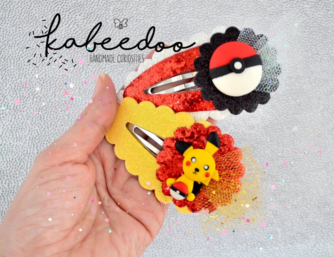 Pokemon hair clip Pikachu bow clip pokeball hair clip | Etsy
