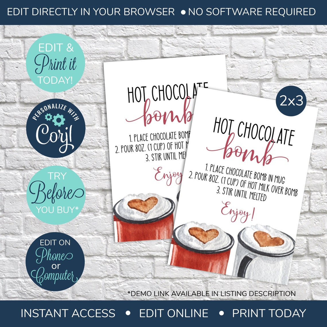 EDITABLE Hot Chocolate Bomb Tag Valentine's Day Hot Cocoa | Etsy