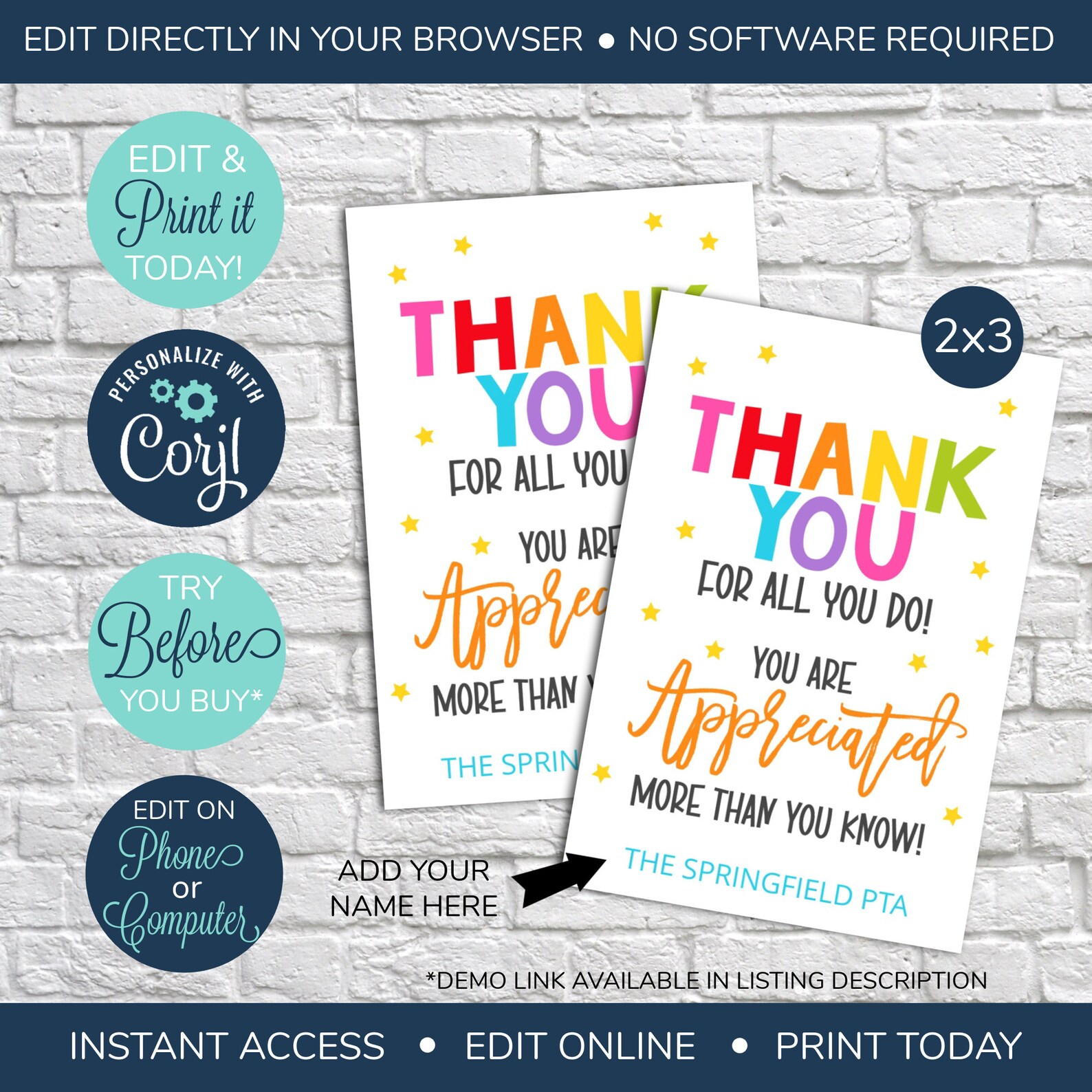 EDITABLE Appreciation Gift Tag Teacher Staff Employee School - Etsy