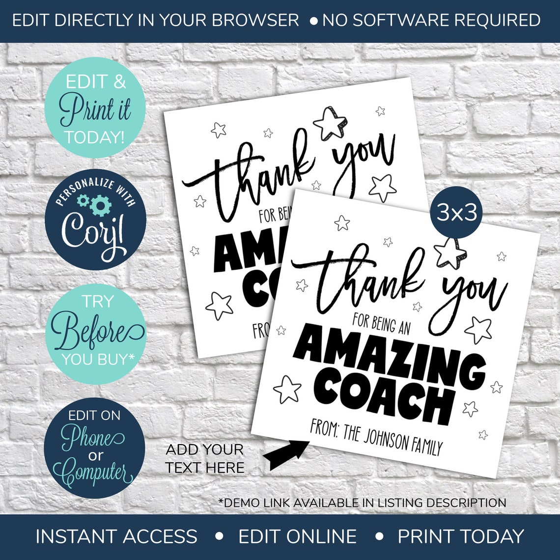 EDITABLE Coach Appreciation Gift Tag, Coach Gift Tag, School Sports ...