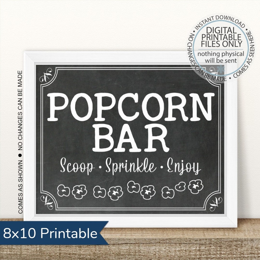Printable Popcorn Bar Sign, Printable Popcorn Table Sign, Popcorn Sign ...