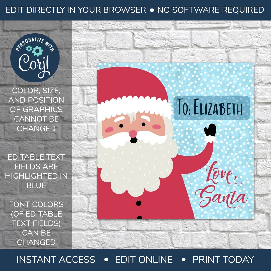 EDITABLE Santa Claus Gift Tags Christmas Favor Tags Square | Etsy