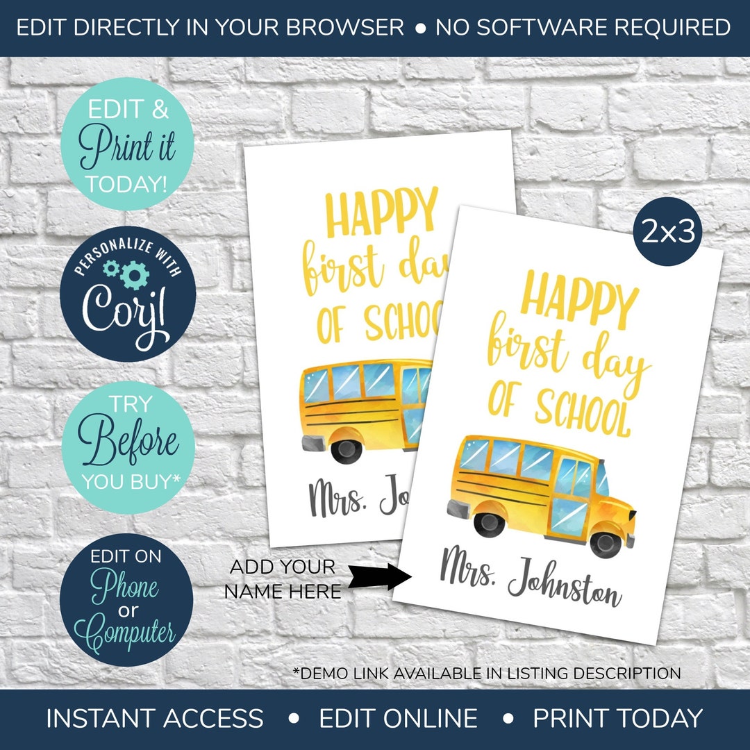EDITABLE Back to School Teacher Gift Tag, First Day of School Tag ...
