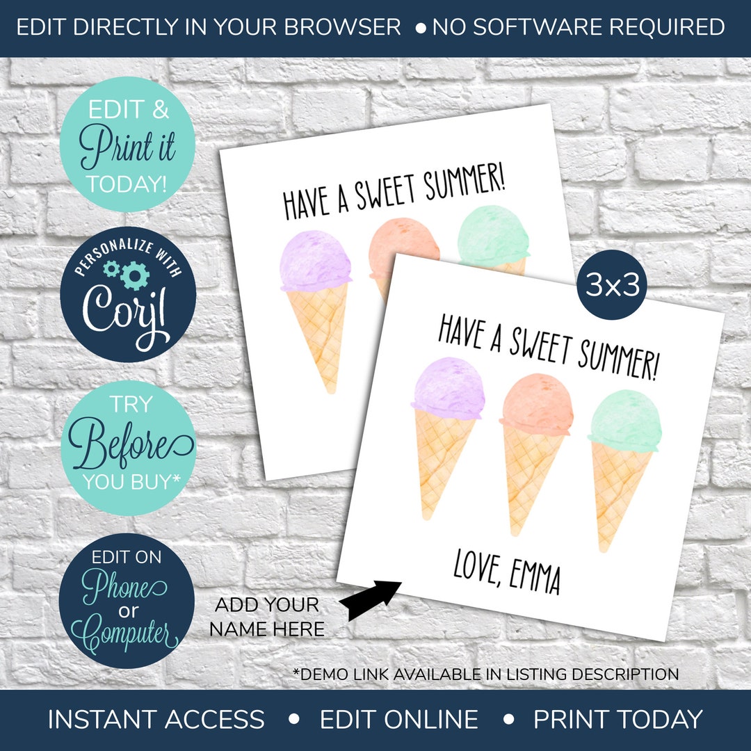 EDITABLE Have a Sweet Summer Tag, End of School Year Tag, Popsicle Tag ...