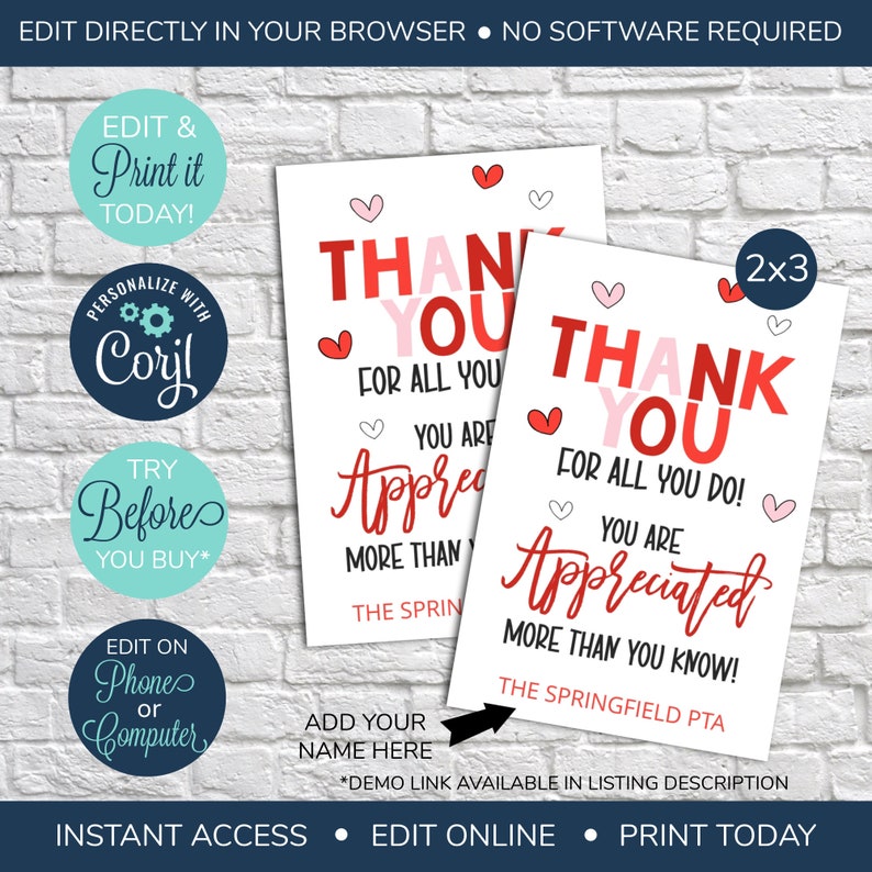 EDITABLE Valentine's Day Appreciation Gift Tag Teacher - Etsy