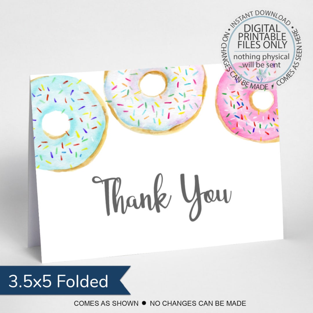 Printable Thank You Card, Donut Thank You Card, Donut Thank You Note ...