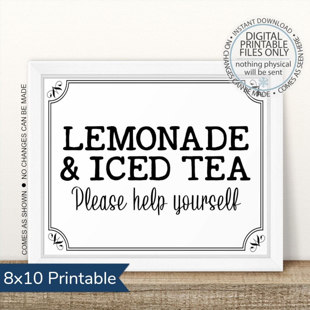 Printable Lemonade and Iced Tea Sign, Open House Sign, Wedding Sign ...