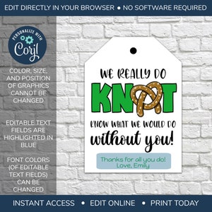 EDITABLE Pretzel Gift Tag, Teacher Staff Employee School Appreciation ...