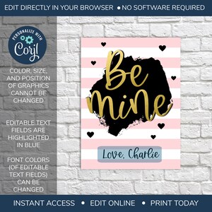 EDITABLE Classroom Valentine's Day Cards, Be Mine, Gold Valentine Card ...