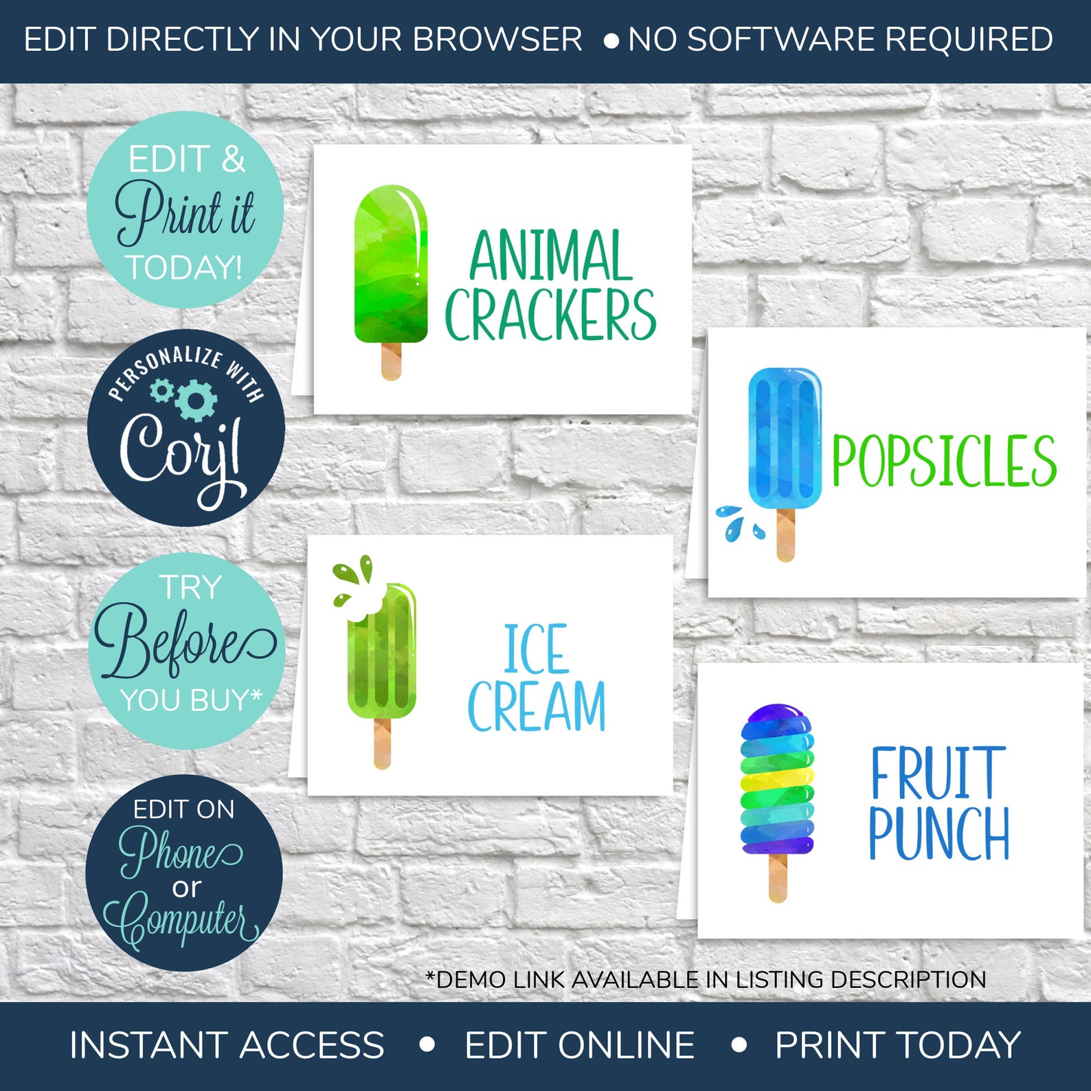 EDITABLE Popsicle Party Food Tents, Popsicle Birthday Food Labels ...
