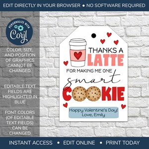 EDITABLE One Smart Cookie Tags, Printable Thank a Latte, Making Me One ...