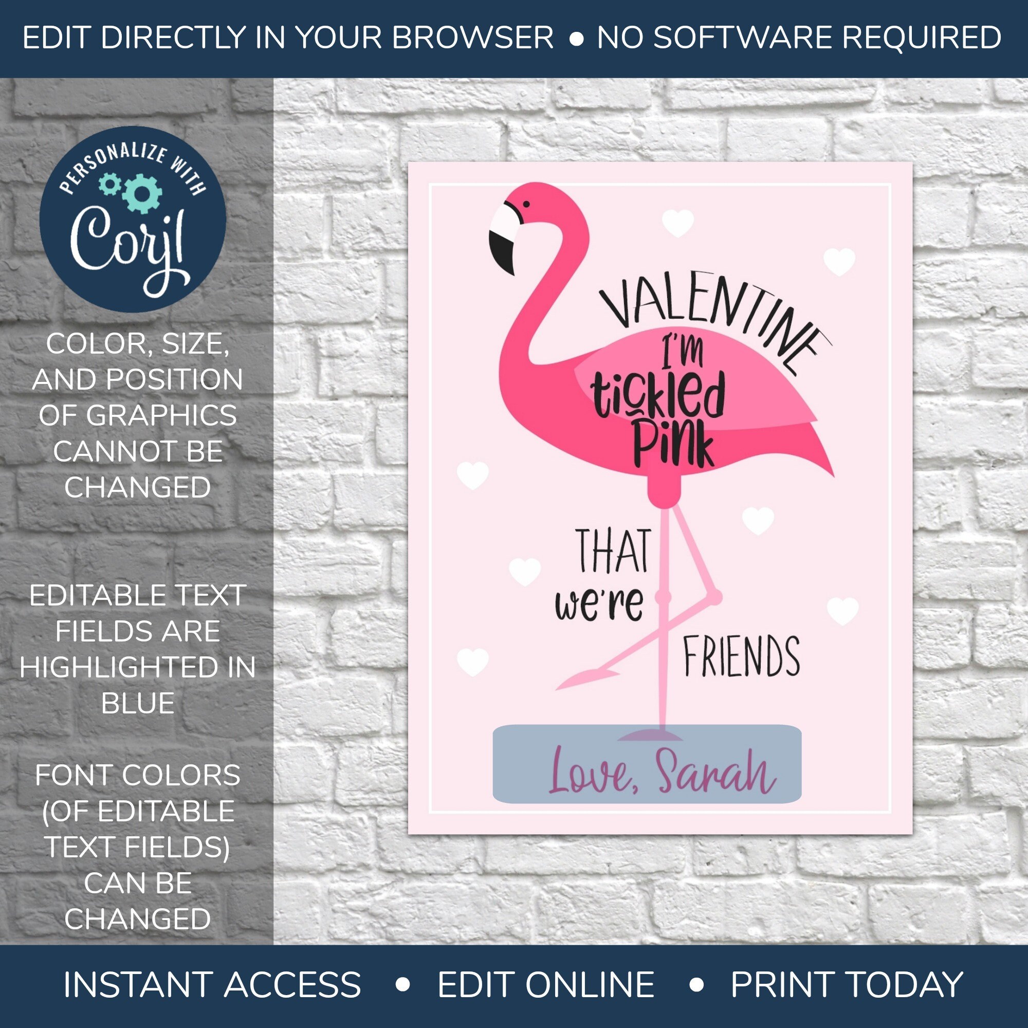 EDITABLE Classroom Valentine's Day Cards, Flamingo Valentine's Day ...