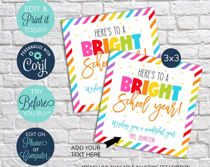 EDITABLE Back to School Teacher Gift Tag Bright School Year - Etsy