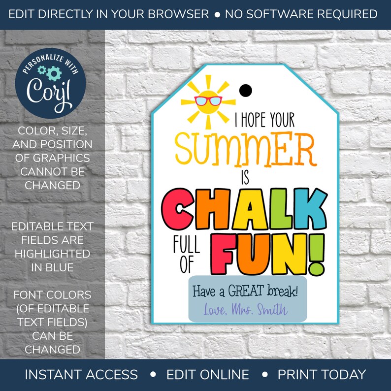 EDITABLE Chalk Full of Fun Summer Tag End of School Year Tag - Etsy