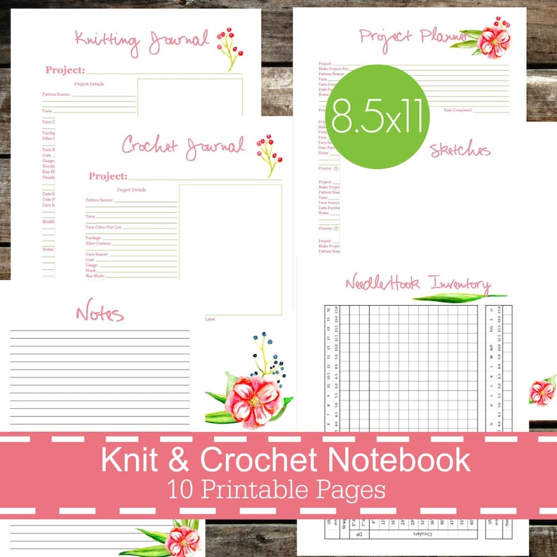 Knitting Crochet Planner Notebook Journal Printables PDF - Etsy