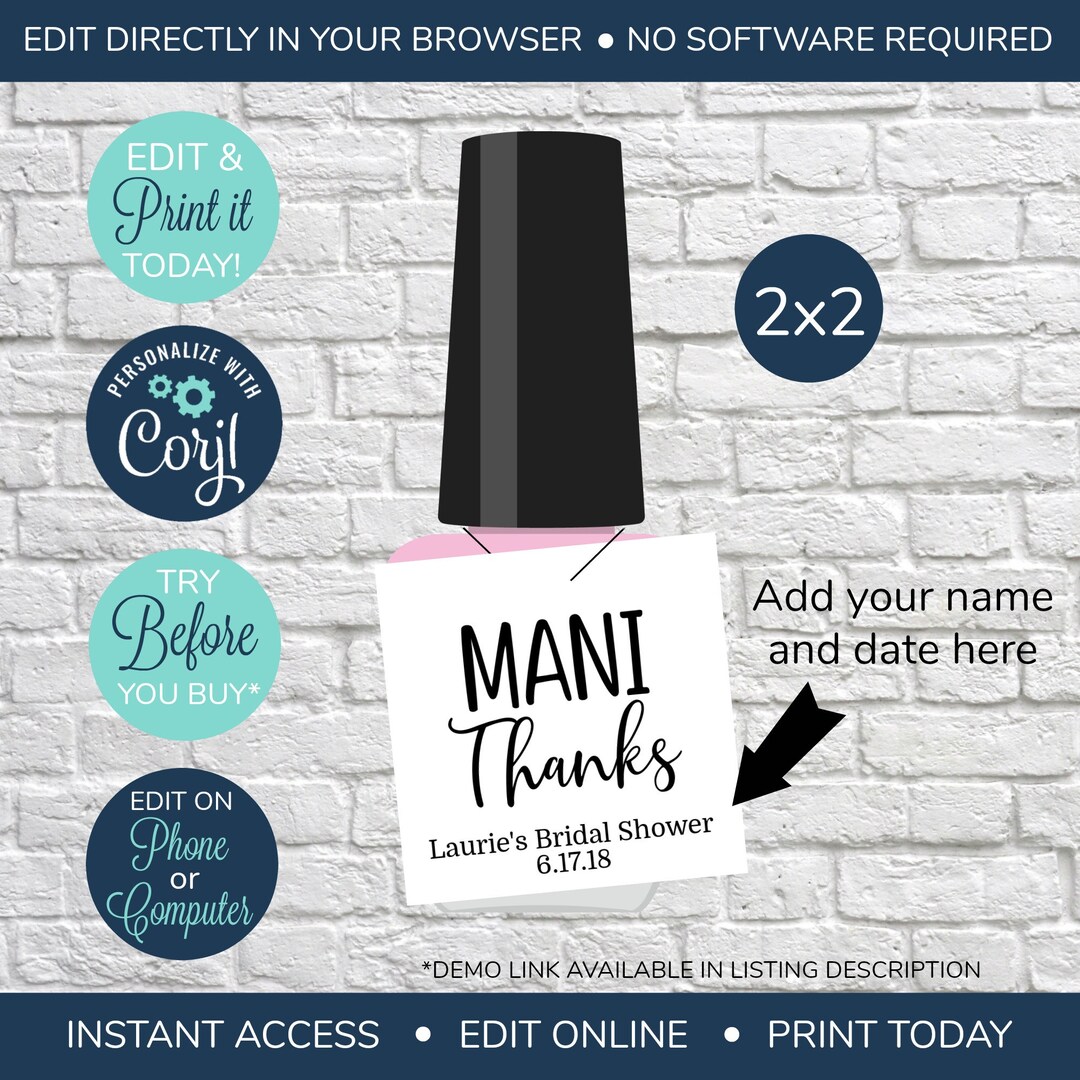 EDITABLE Nail Polish Favor Tags, DIY Nail Favor Tags Template, Mani ...