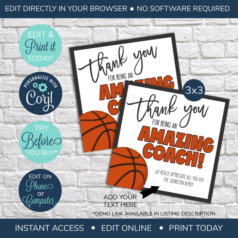 EDITABLE Basketball Coach Appreciation Gift Tag Coach Gift - Etsy