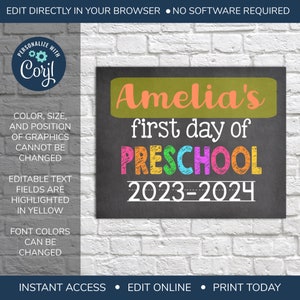 EDITABLE First Day of Preschool Customized Preschool First - Etsy