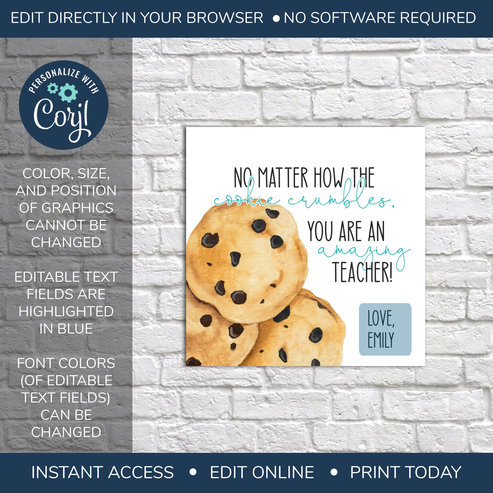 EDITABLE Teacher Appreciation Gift Tag, How the Cookie Crumbles ...