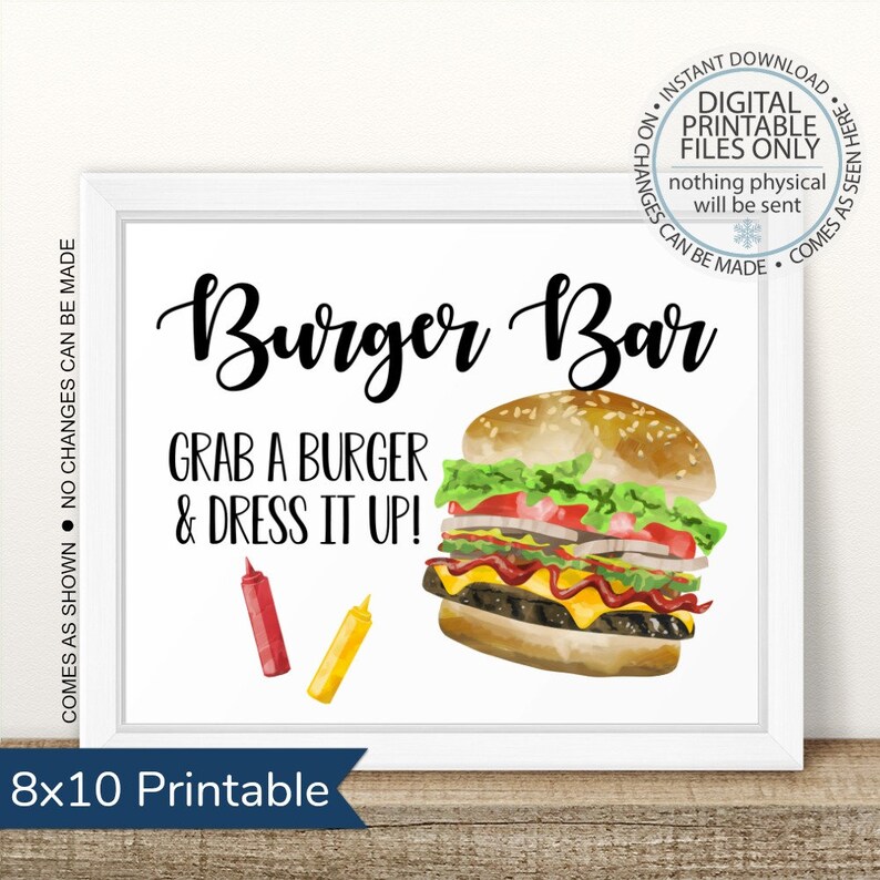 Printable Burger Bar Sign Printable Burger Table Sign - Etsy