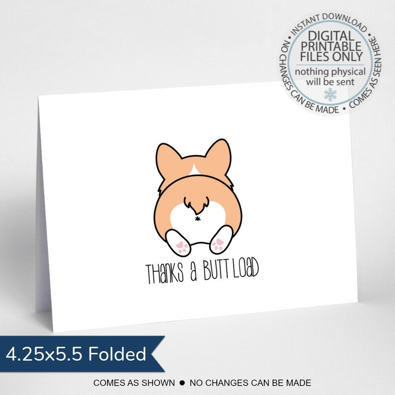 Printable Thanks a Buttload Card, Corgi Butt Thank You Card, Staff ...