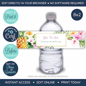 EDITABLE Tropical Water Bottle Wraps, Luau Water Bottle Labels, Luau ...