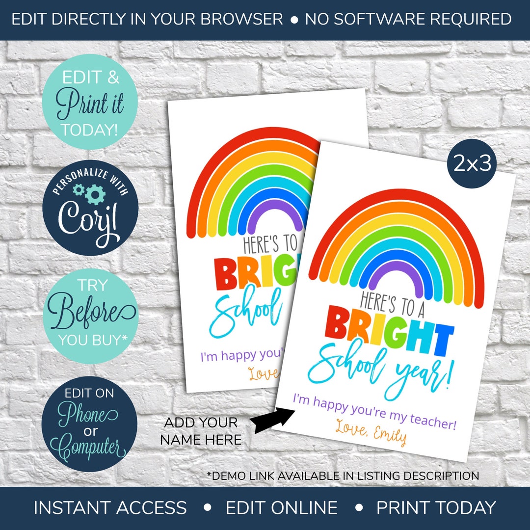 EDITABLE Here's to a Bright School Year Tag, Back to School Year Tag ...