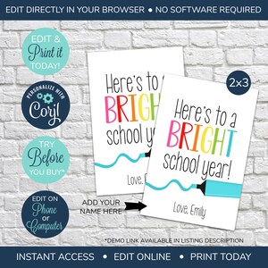 EDITABLE Back to School Teacher Gift Tag, Bright School Year Tag, First ...
