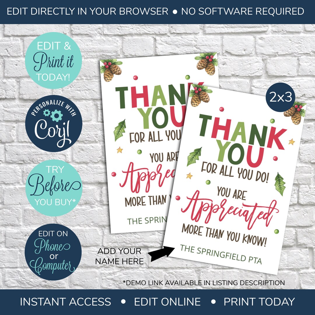 EDITABLE Christmas Appreciation Gift Tag, Teacher Staff Employee School ...
