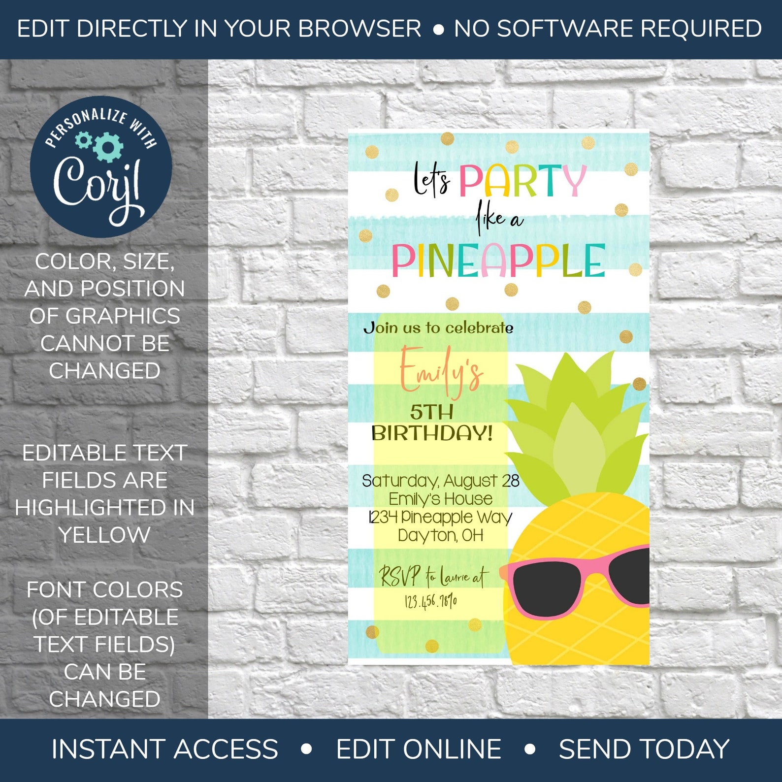 EDITABLE Electronic Pineapple Birthday Invitation Party Like - Etsy