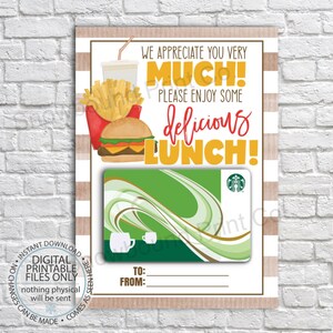 Fast Food Gift Card Holder, Staff Employee Nurse, Teacher Appreciation ...