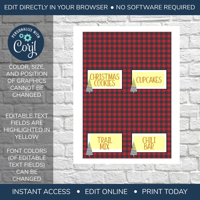 EDITABLE Buffalo Plaid Party Food Tents, Christms Party Food Labels ...