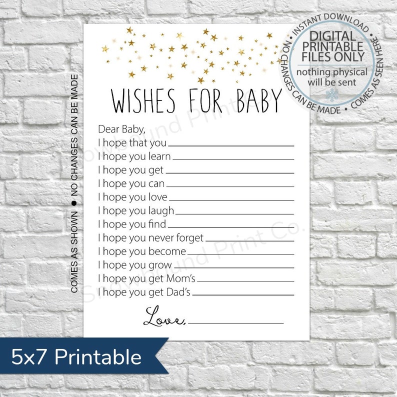 Printable Wishes for Baby Shower Game Shower Wishes for Baby | Etsy