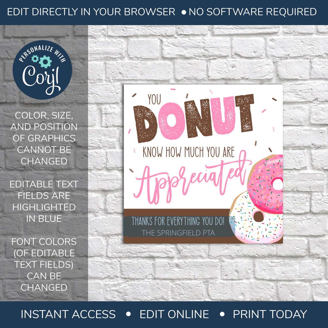 EDITABLE Donut Thank You Tags Teacher Gift Tags Donut You - Etsy
