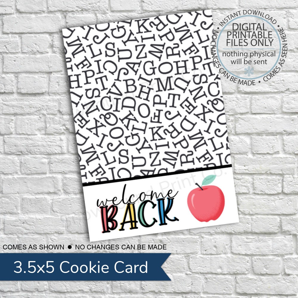 PRINTABLE Mini Cookie Card - 3.5"x5" - Welcome Back to School, Teacher ...