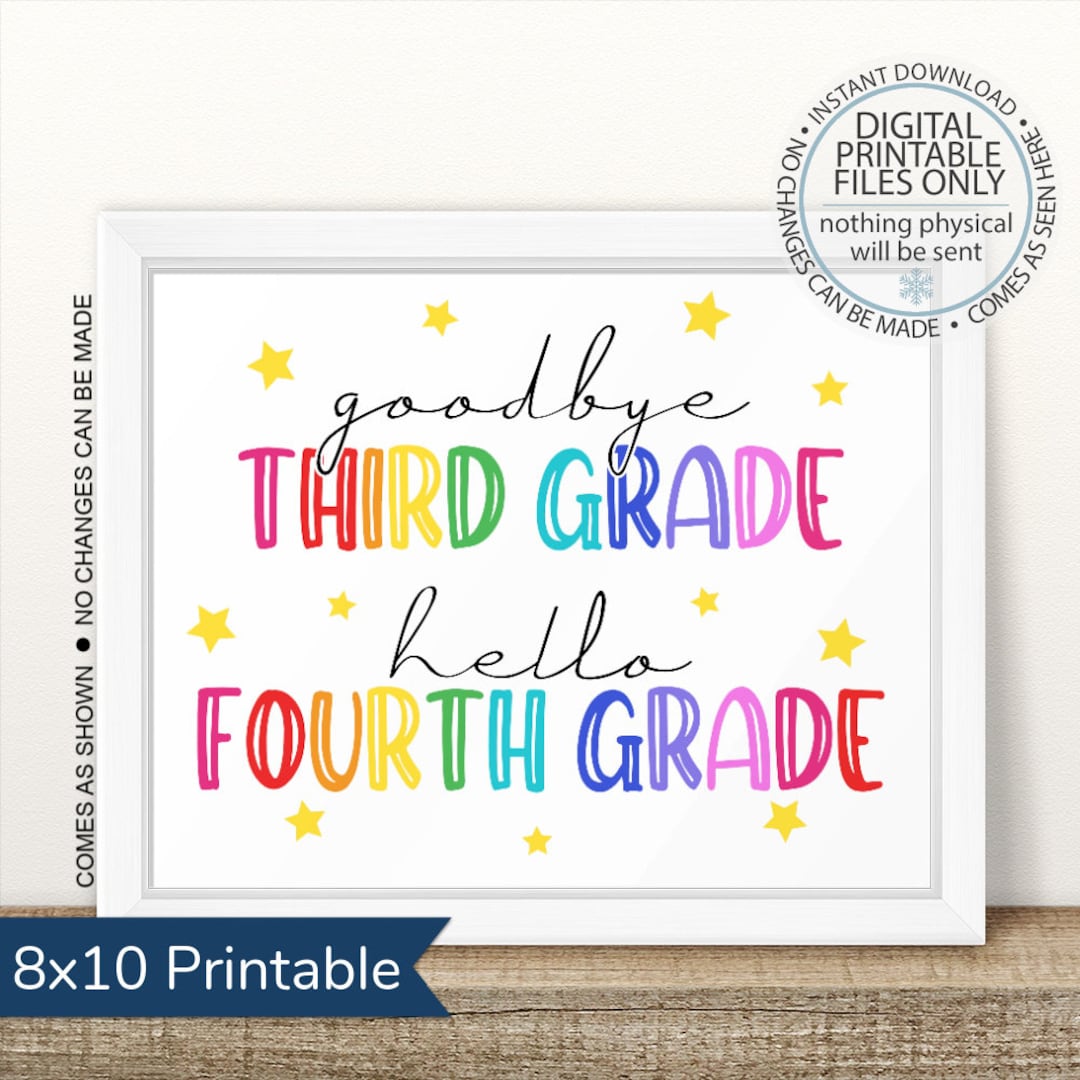 Printable Last Day of Third Grade, Goodbye Third Grade Hello Fourth ...