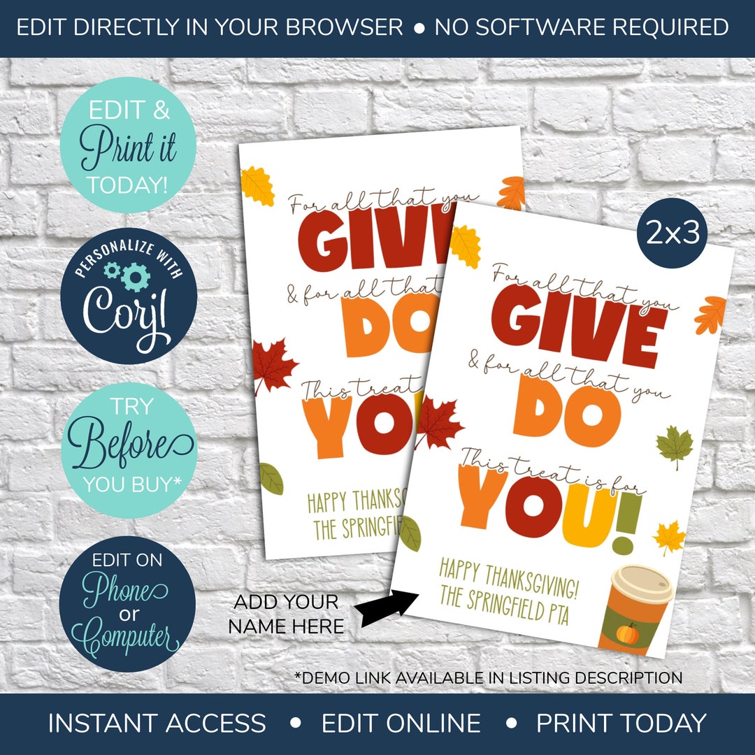 EDITABLE Fall Appreciation Gift Tag, Teacher Staff Employee School ...