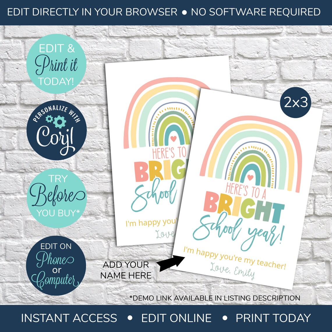 EDITABLE Here's to a Bright School Year Tag, Back to School Year Tag ...