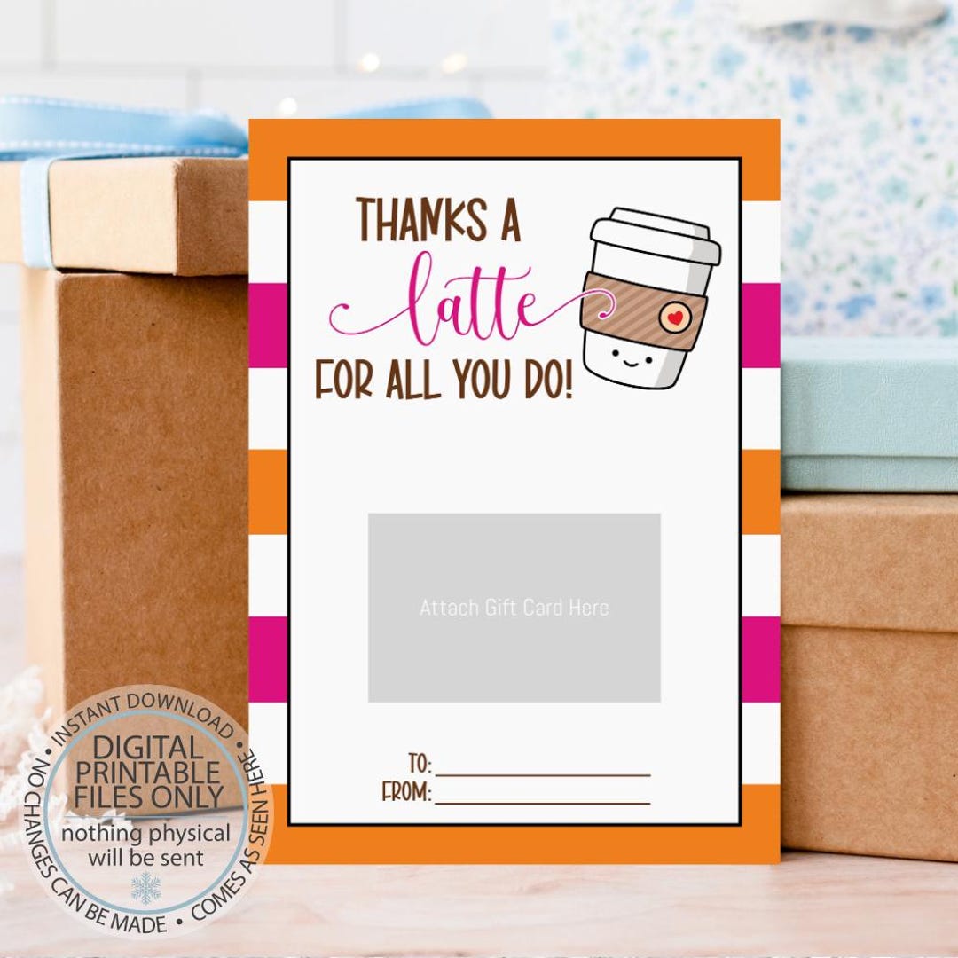 Thanks a Latte for All You Do, Gift Card Holder, Thank You Gift Card ...