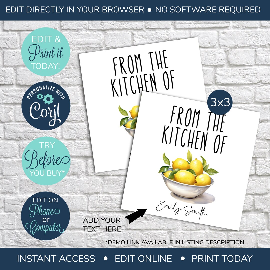 EDITABLE From the Kitchen of Tag, Printable Food and Baked Goods Tags ...