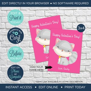 EDITABLE Classroom Valentine's Day Cards, Cute Cat Valentine, Cat ...