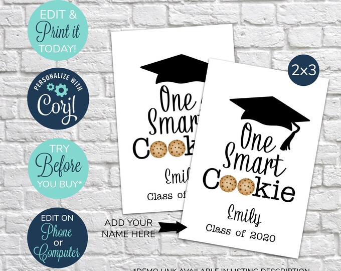 EDITABLE Graduation Party Favor Tags One Smart Cookie - Etsy