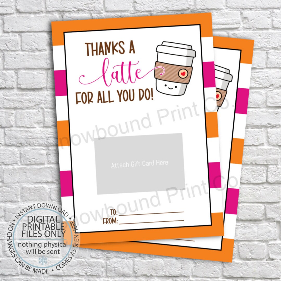 Thanks a Latte for All You Do, Gift Card Holder, Thank You Gift Card ...