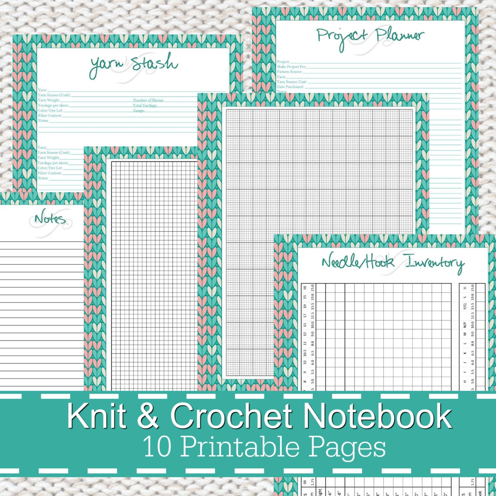 Knitting Crochet Planner Notebook Journal Printables PDF - Etsy