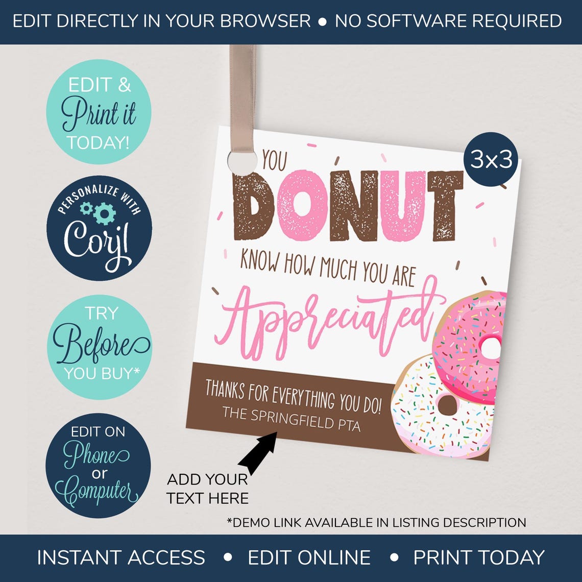 EDITABLE Donut Thank You Tags, Teacher Gift Tags, Donut You Know ...