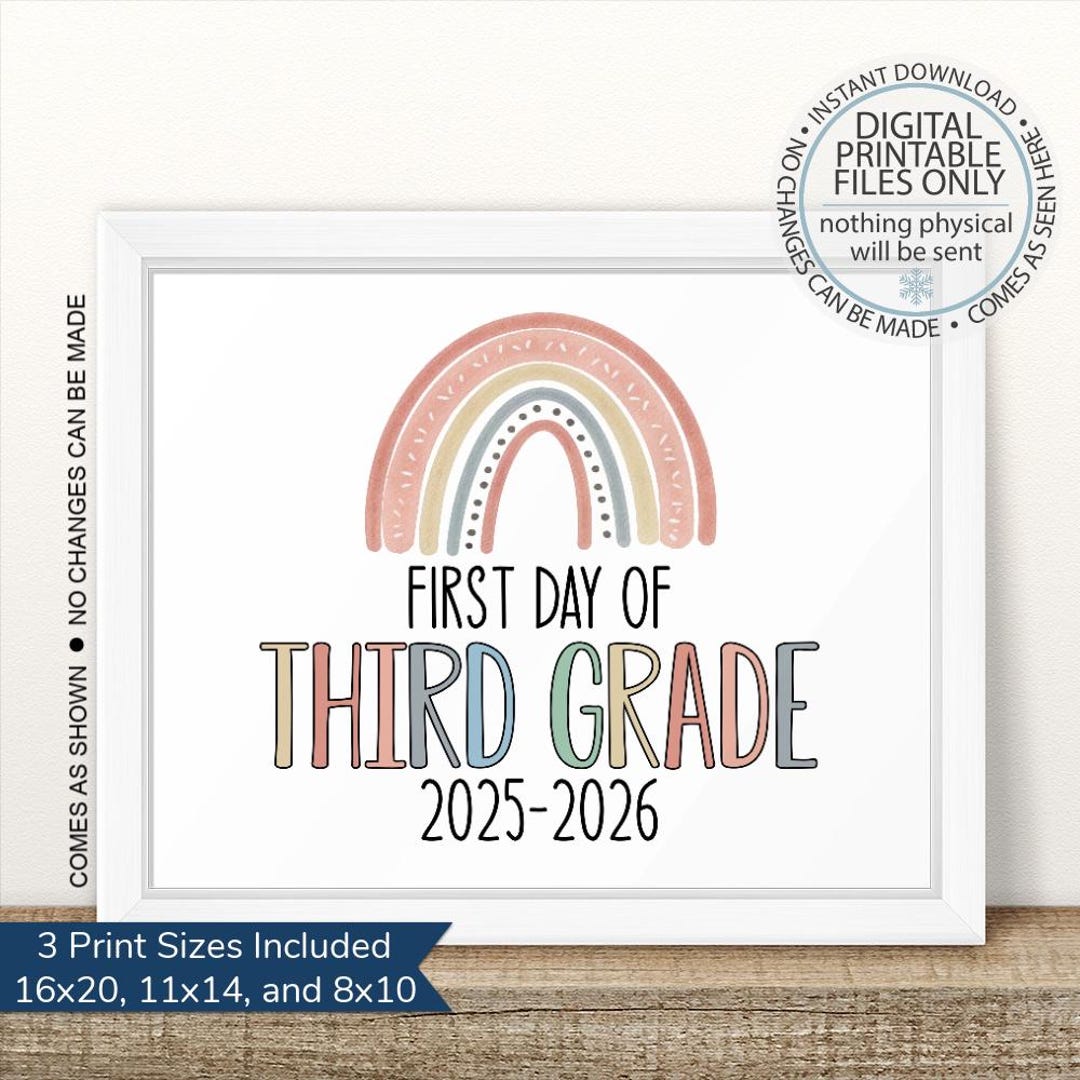 Printable First Day of 3rd Grade 2025-2026, First Day of School ...