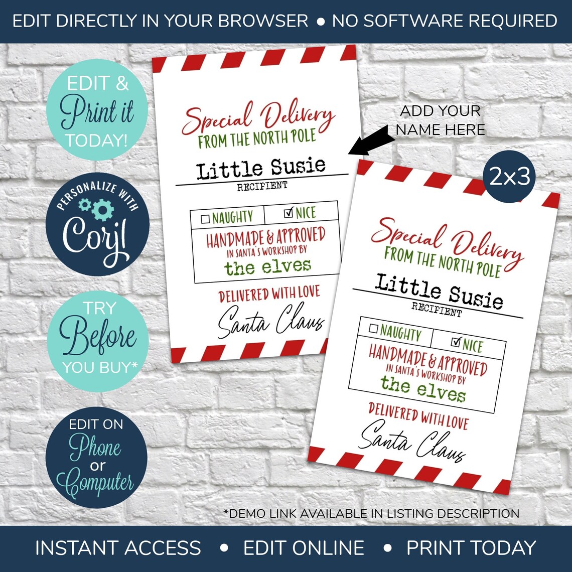 EDITABLE Santa Gift Tags, Gift From Santa Tags, Happy Holidays Tag ...